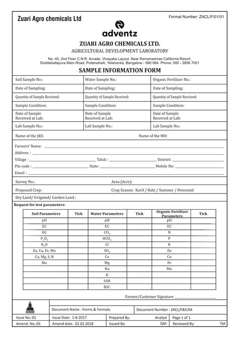 Soil Sample Info Sheet DEPARTMENT OF AGRICULTURAL EXTENSION COLLEGE OF AGRICULTURE GKVK