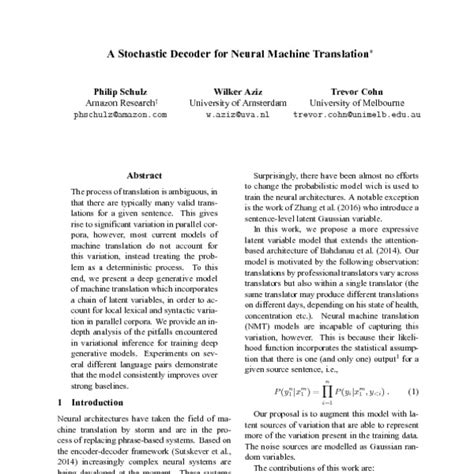 A Stochastic Decoder For Neural Machine Translation Acl Anthology
