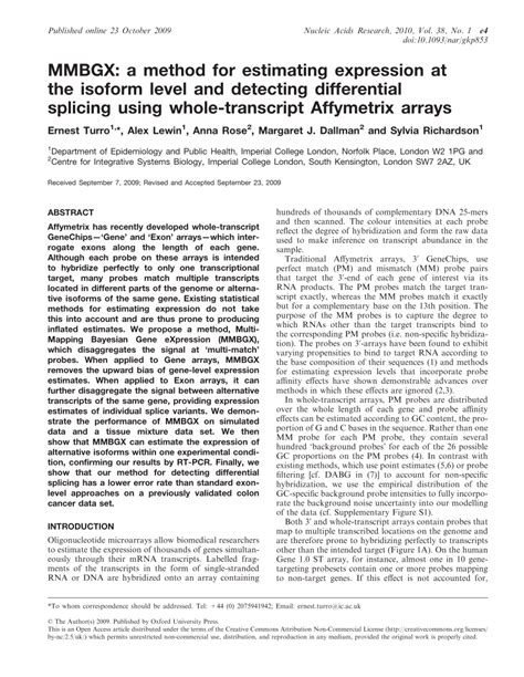 Pdf Mmbgx A Method For Estimating Expression At The Isoform Level