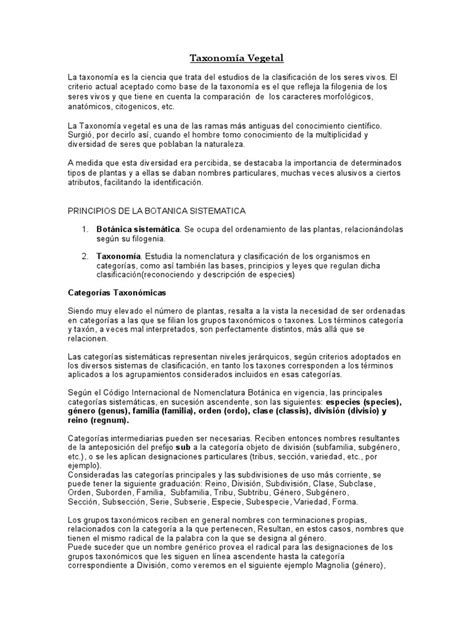 Taxonomía Vegetal Pdf Taxonomía Biología Taxón
