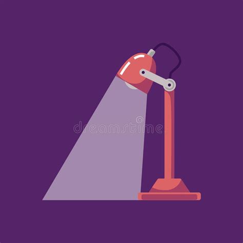 Red Electric Desk Lamp On A Tall Stand Flat Vector Illustration