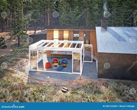 Modern Designed Sunroom Pergola 3d Render Stock Illustration