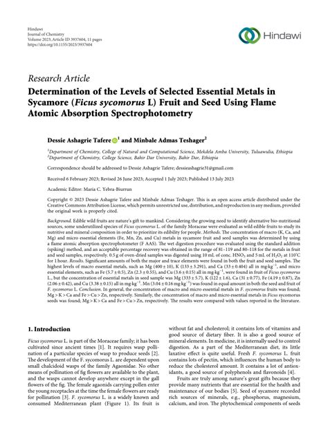 Pdf Determination Of The Levels Of Selected Essential Metals In Sycamore Ficus Sycomorus L