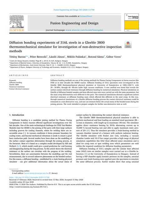 Pdf Diffusion Bonding Experiments Of 316l Steels In A Gleeble 3800