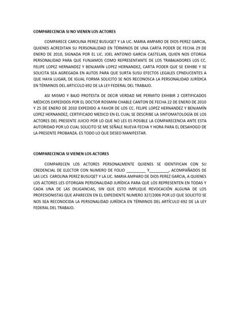 Comparecencia Ejemplo Pdf