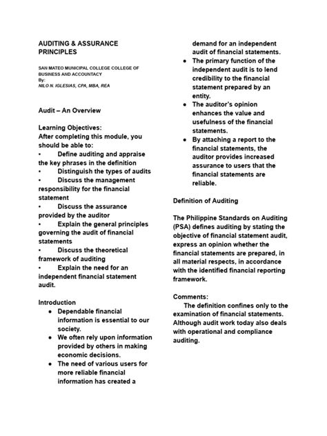 Auditing And Assurance Principles Pdf Audit Business