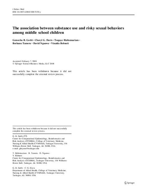 Pdf The Association Between Substance Use And Risky Sexual Behaviors