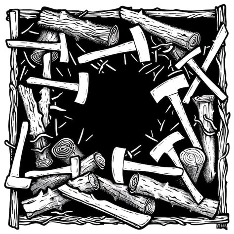 Premium Photo Frame Of Woodpile Cnc Art With Log Pile Frame And Axe