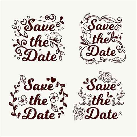 Lettrage Floral Avec Enregistrer Le Texte De Mariage De Date Vecteur