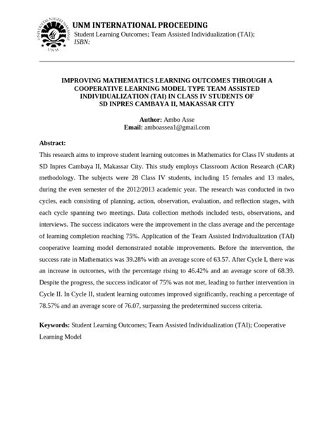 Improving Mathematics Learning Outcomes Through A Cooperative Learning