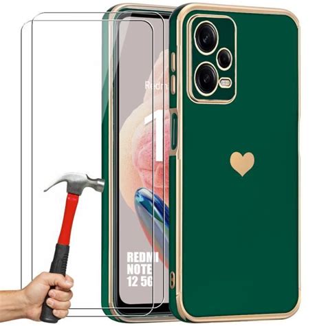Coque pour Xiaomi Redmi Note G Vert Nuit Motif Cœur Antichoc Anti Rayure Souple