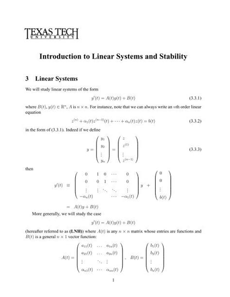 Introduction To Linear Systems And Stability