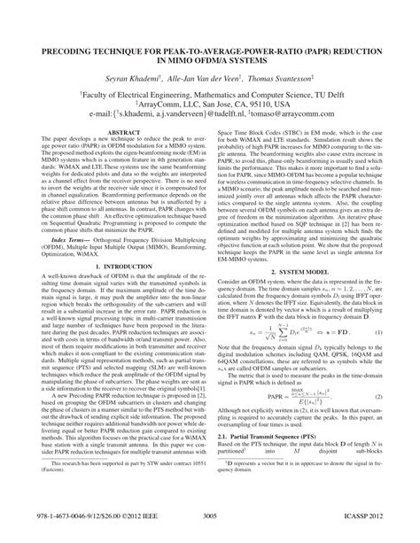 Pdf Precoding Technique For Peak To Average Power Ratio Papr