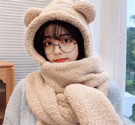 11 할인 당일발송 베어 후드 일체형 모자 장갑 귀도리 목도리 3컬러 에이블리