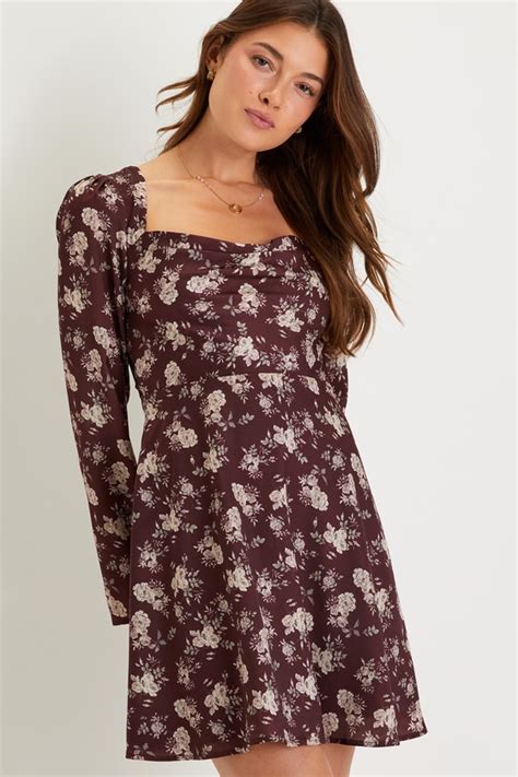 Burgundy Floral Dress Satin Mini Dress Cutout Dress Lulus
