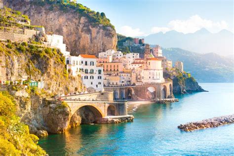 Amalfi Pejzaż Miejski Na Wybrzeże Linii Morze śródziemnomorskie Włochy