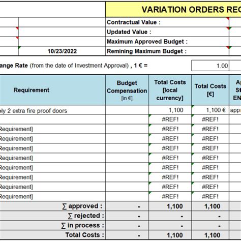Variation Order Vao Register Construction Documents And Templates