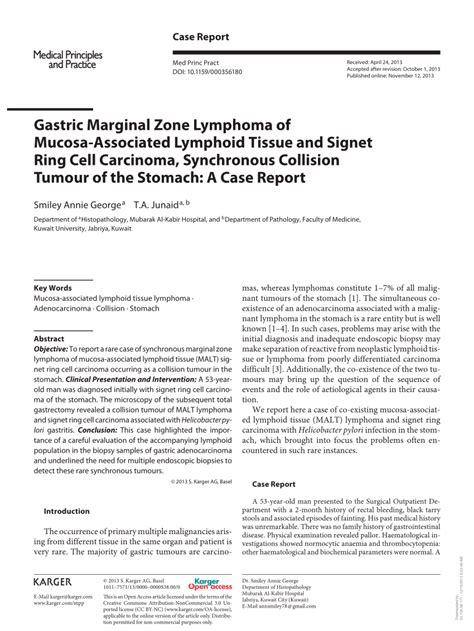 Pdf Gastric Marginal Zone Lymphoma Of Mucosa Associated Lymphoid