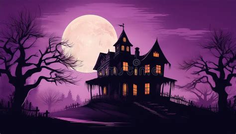 Haunted House Casting An Eerie Glow Under Full Moon Stock Illustration
