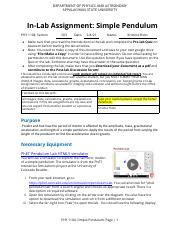 Lab 2 Simple Pendulum Pdf DEPARTMENT OF PHYSICS AND ASTRONOMY APPALACHIAN STATE UNIVERSITY In