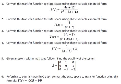 Solved 1 Convert This Transfer Function To State Space