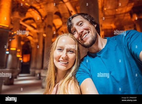 Happy Couple Enjoying Beautiful Cistern In Istanbul Cistern