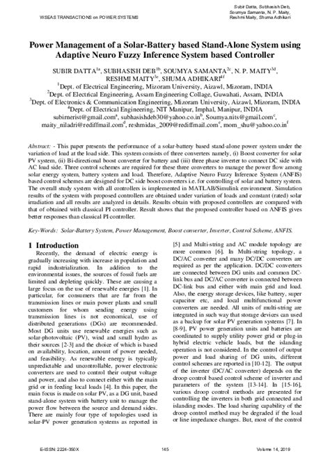 Pdf Power Management Of A Solar Battery Based Stand Alone System Using Adaptive Neuro Fuzzy