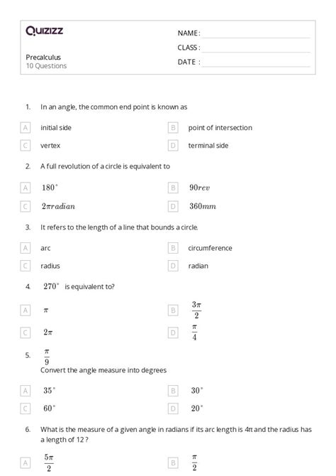 50 Radians And Arc Length Worksheets For 11th Class On Quizizz Free And Printable