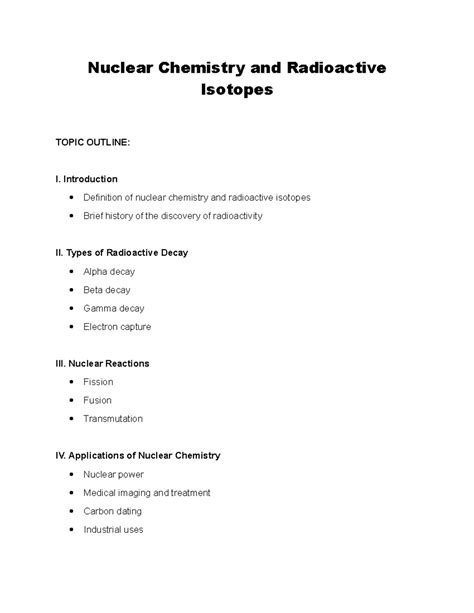 Nuclear Chemistry And Radioactive Isotopes Nuclear Chemistry And