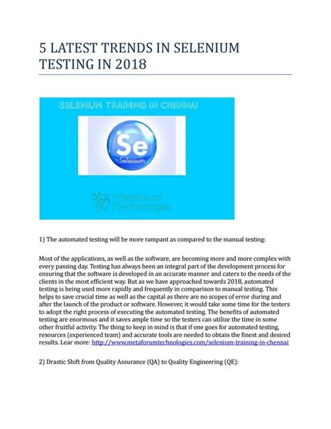 5 Latest Trends In Selenium Testing In 2018 Manual Testing Selenium