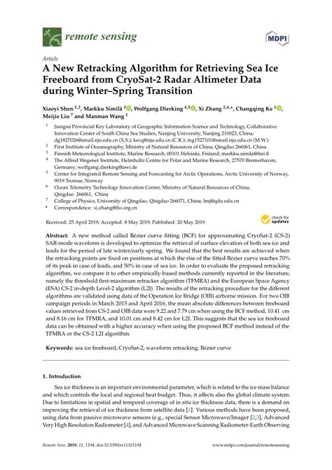 Pdf A New Retracking Algorithm For Retrieving Sea Ice Freeboard From Cryosat 2 Radar Altimeter