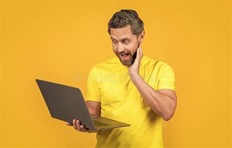 Image Of Surprised Man Programmer With Laptop Man Programmer Isolated