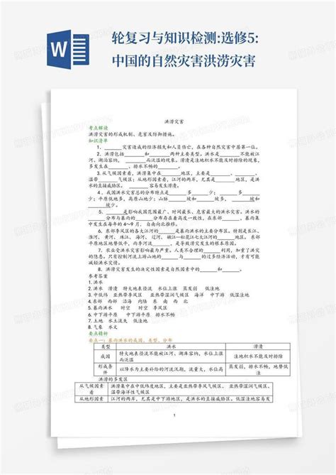 轮复习与知识检测选修5中国的自然灾害洪涝灾害word模板下载编号qdjpvrmj熊猫办公