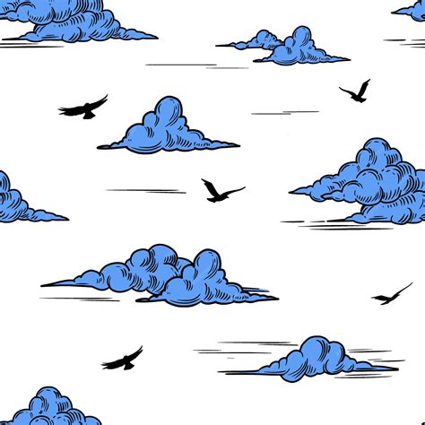 Premium Vector Clouds And Birds Sky Seamless Pattern Vector