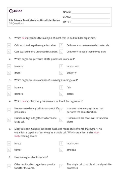 Printable Life Science Worksheets For Year 8 Quizizz