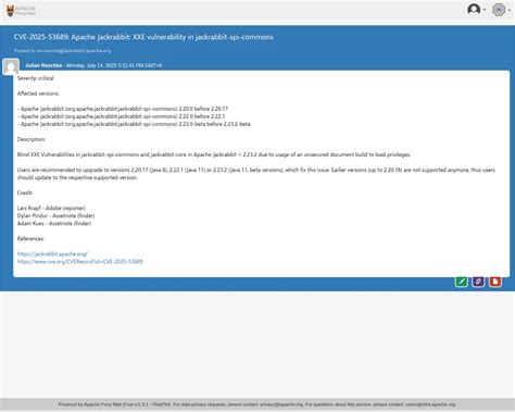 apache jackrabbit xxe vulnerability in jackrabbit spi commons 漏洞信息 cve