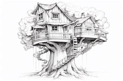 How To Draw A Tree House Yonderoo