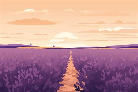 Premium Vector Serene Lavender Field Sunset