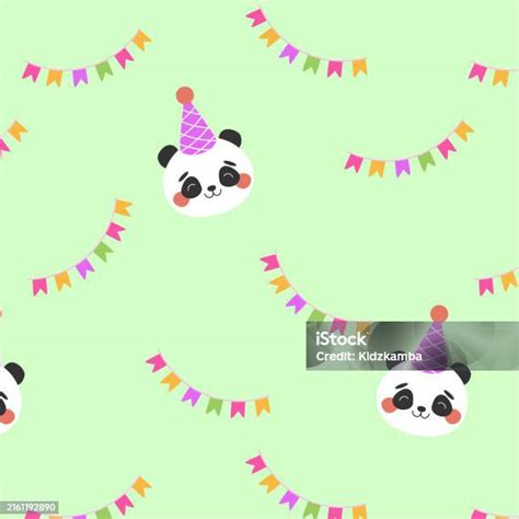 어린이 패턴입니다 귀여운 생일 팬더가 있는 어린이 완벽 한 패턴 초록색에 플랫 스타일의 벡터 일러스트 레이 션 귀여운에 대한 스톡 벡터 아트 및 기타 이미지 Istock