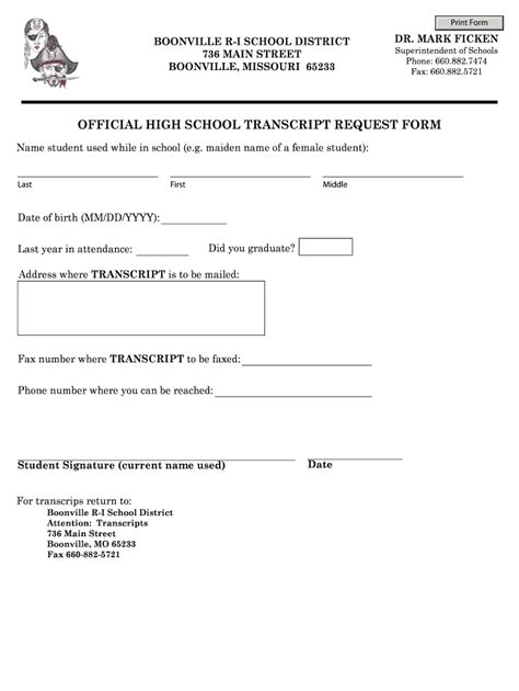 Fillable Online Btec Boonville K12 Mo Official High School Transcript Request Form Fax Email