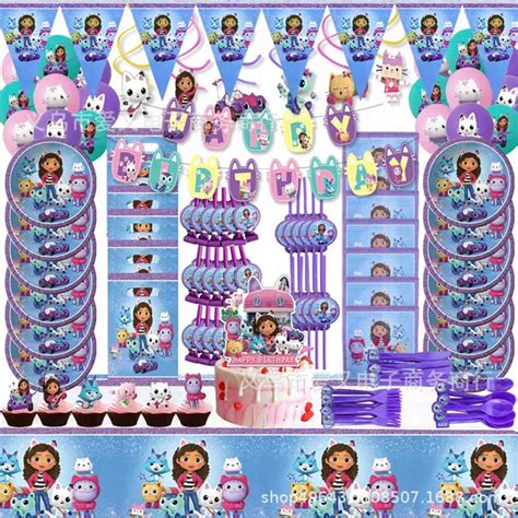 Gaby Dollhouse Birthday Party Decora Es Bandeira Bal O Bolo Topper