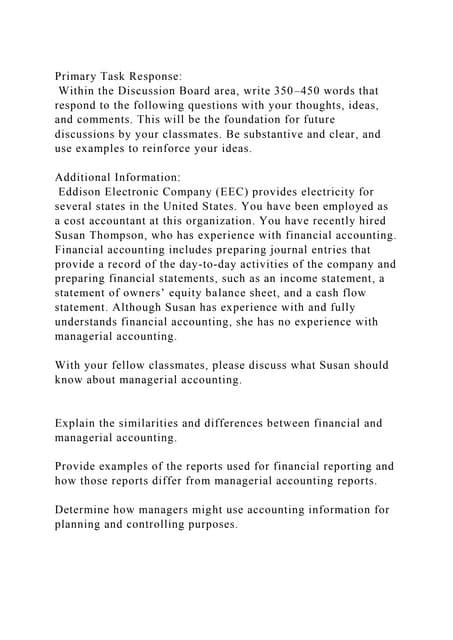 Primary Task Response Within The Discussion Board Area Write 350docx