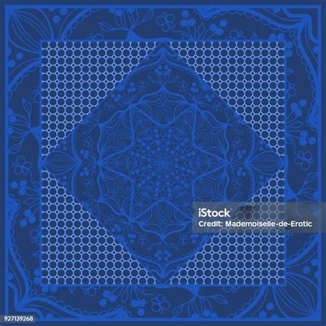 파란색 두건 패턴 꽃 스타일 기와 함께 인쇄 베개 양탄자 양탄자를 위한 디자인 벡터 일러스트 레이 션 0명에 대한 스톡 벡터