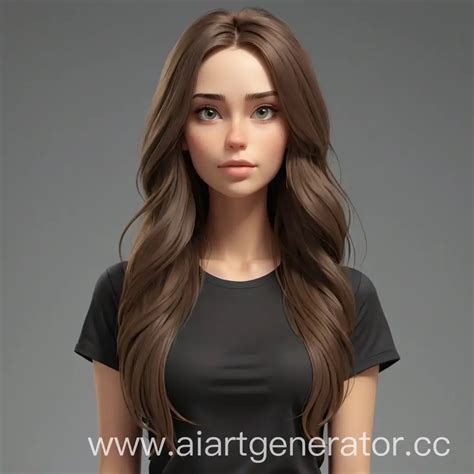 Realistic 3d Animation Of A Beautiful Woman With Long Hair In Black Tshirt Ai Art Generator