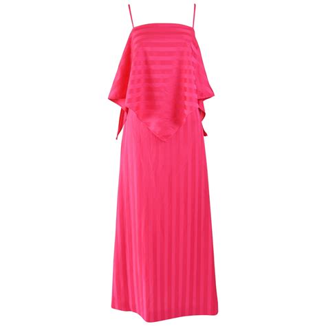 Vintage Pink And Green Ombred Silk Chiffon Kimono Sleeve Maxi Dress