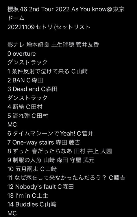 欅丘46 On Twitter 櫻坂46 2nd Tour 2022 As You Know東京ドーム 20221109セトリセット