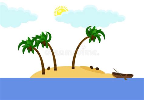 Tropical Bounty Island With Palm Trees And Coconuts Isolated On White