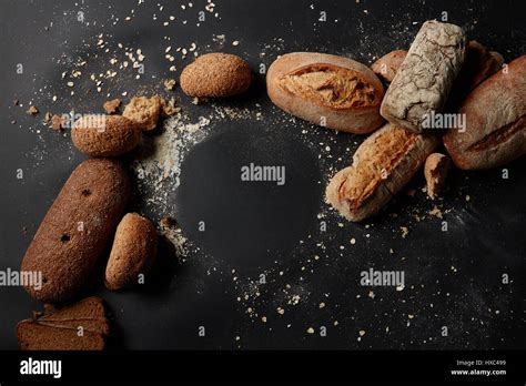 Food Industry Concept Different Bread Sorts Represented In Form Of Frame Variety Of Different