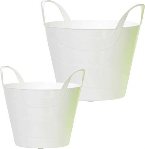 Set Van 2x Stuks Kunststof Flexibele Emmerswasmandenkuipen Wit In