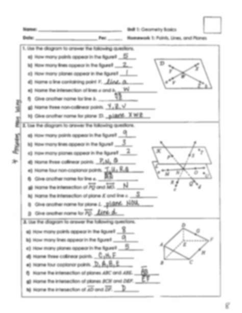 Geometry Points Lines And Planes Worksheet